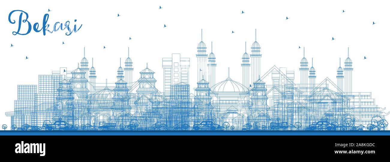 Outline Bekasi Indonesia City Skyline with Blue Buildings. Vector ...