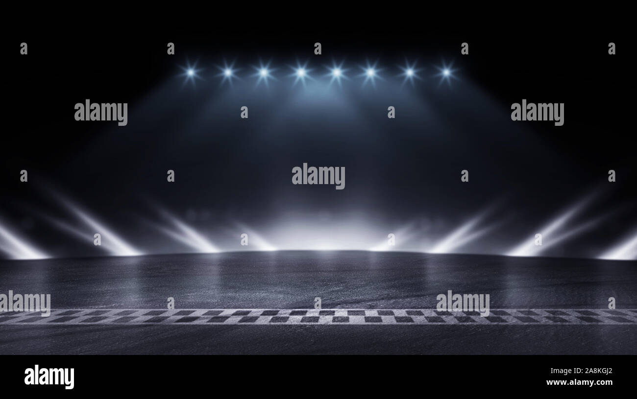 3D Rendering abstract race track finish line racing on night Stock ...