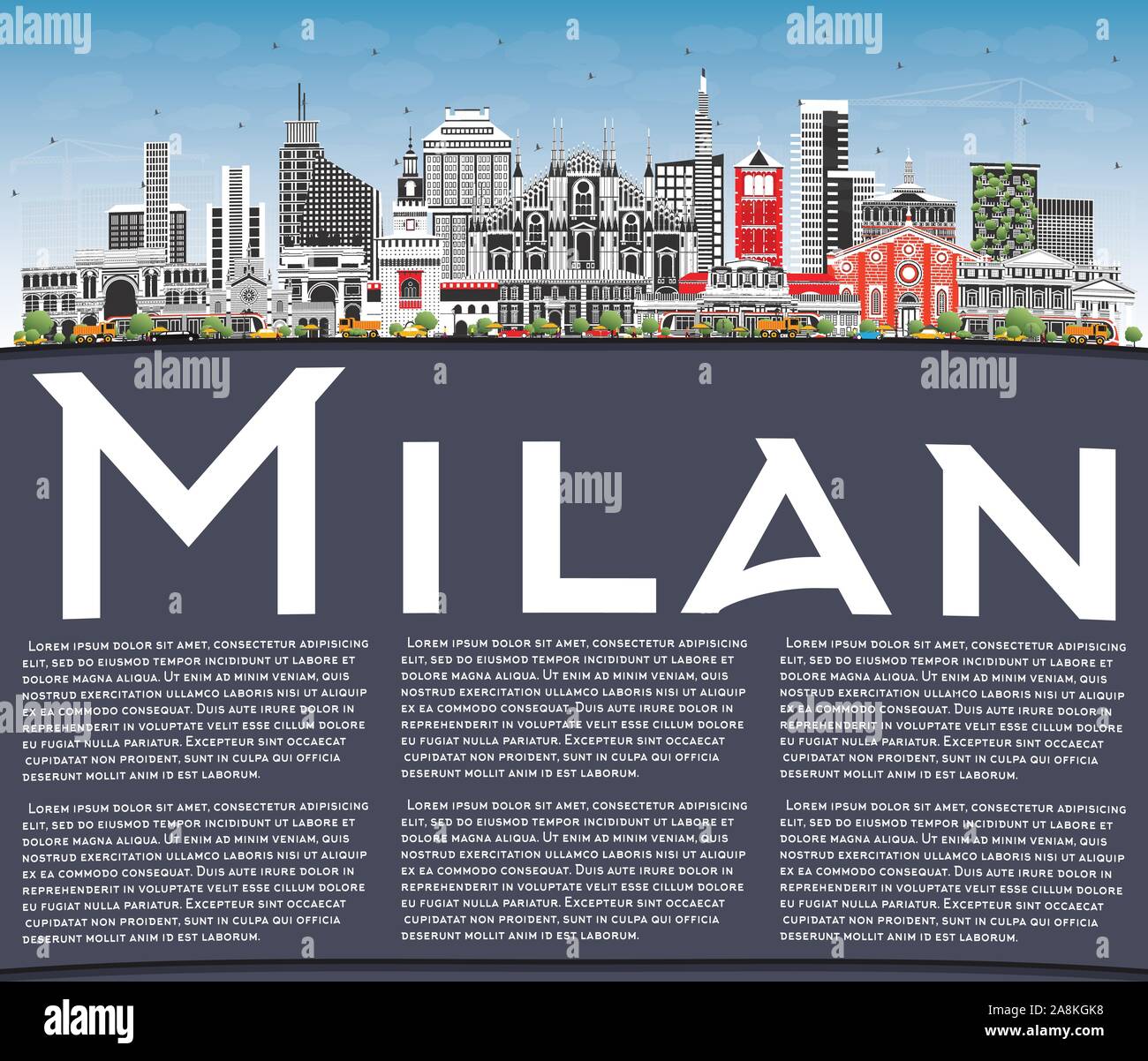 Milan Italy City Skyline with Color Buildings, Blue Sky and Copy Space ...