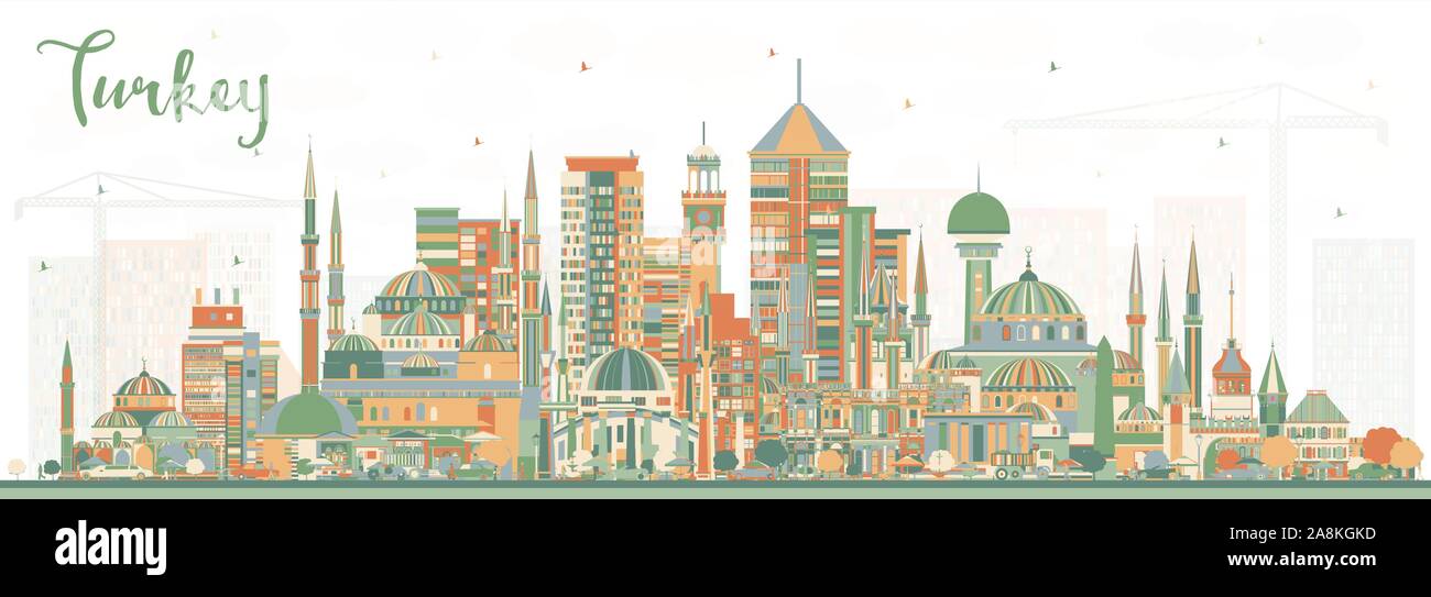 Turkey City Skyline with Color Buildings. Vector Illustration. Tourism ...