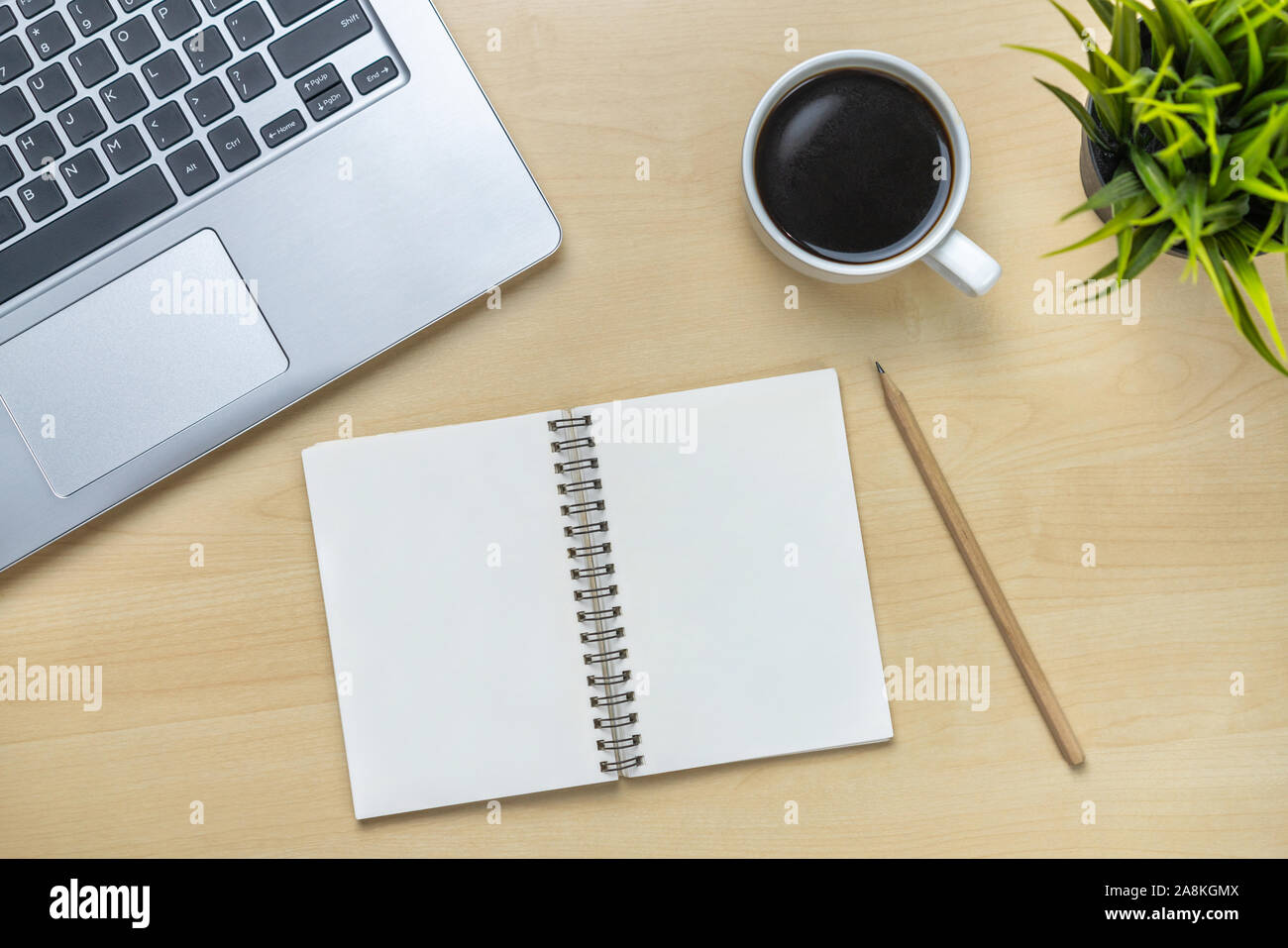 Office desk workspace and table background from top view above flat lay ...
