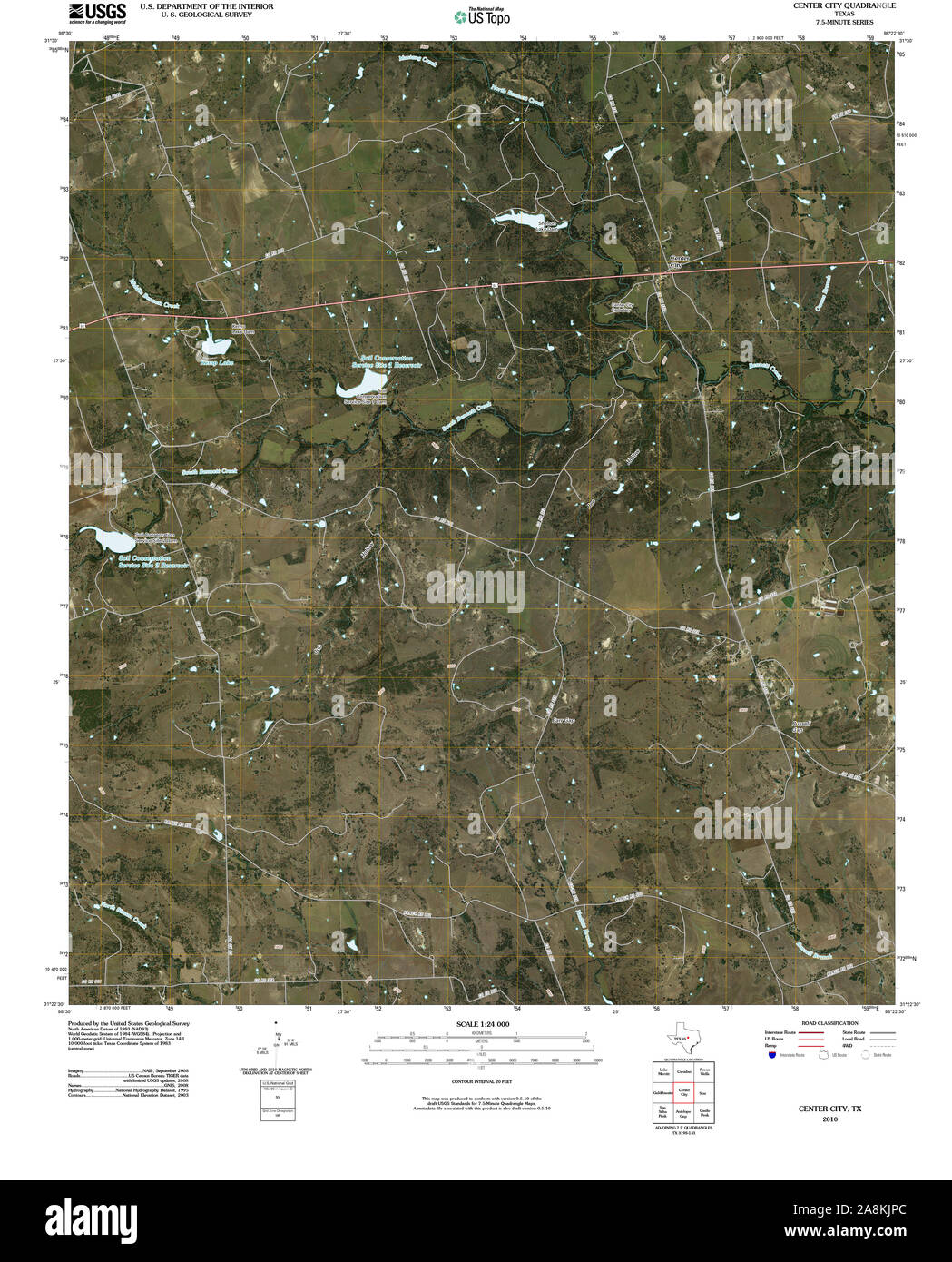 USGS TOPO Map Texas TX Center City 20100318 TM Restoration Stock Photo ...