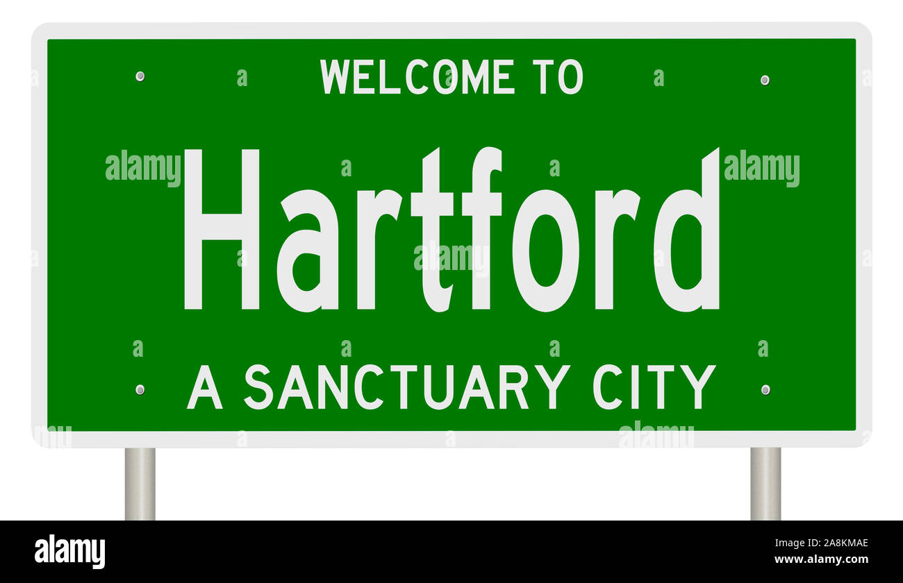 Rendering of a green 3d highway sign for Hartford, a sanctuary city ...