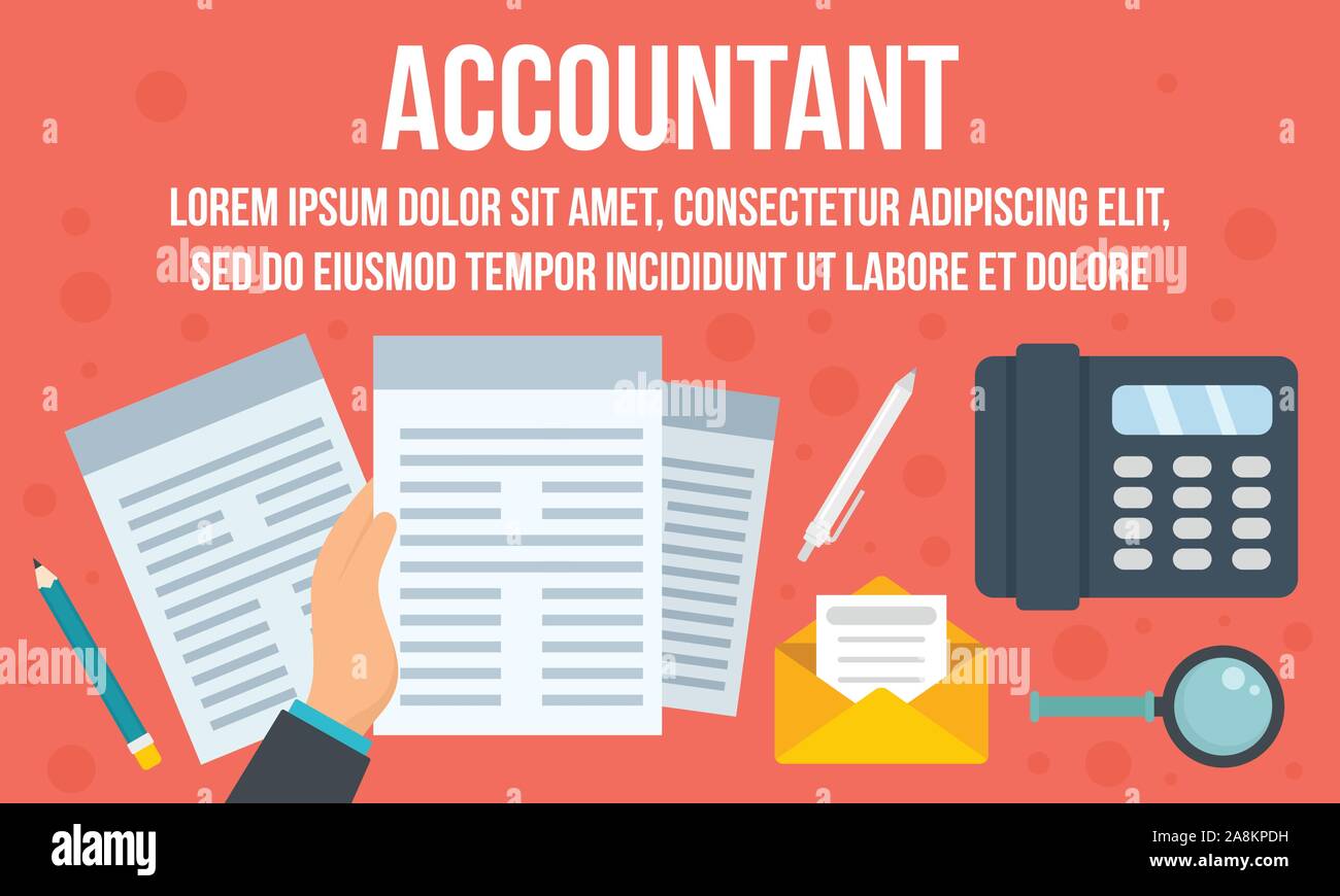 Accountant business concept banner. Flat illustration of accountant ...