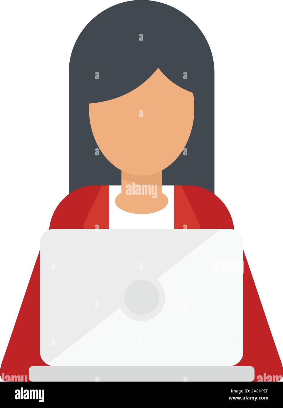 Woman with laptop icon. Flat illustration of woman with laptop vector ...
