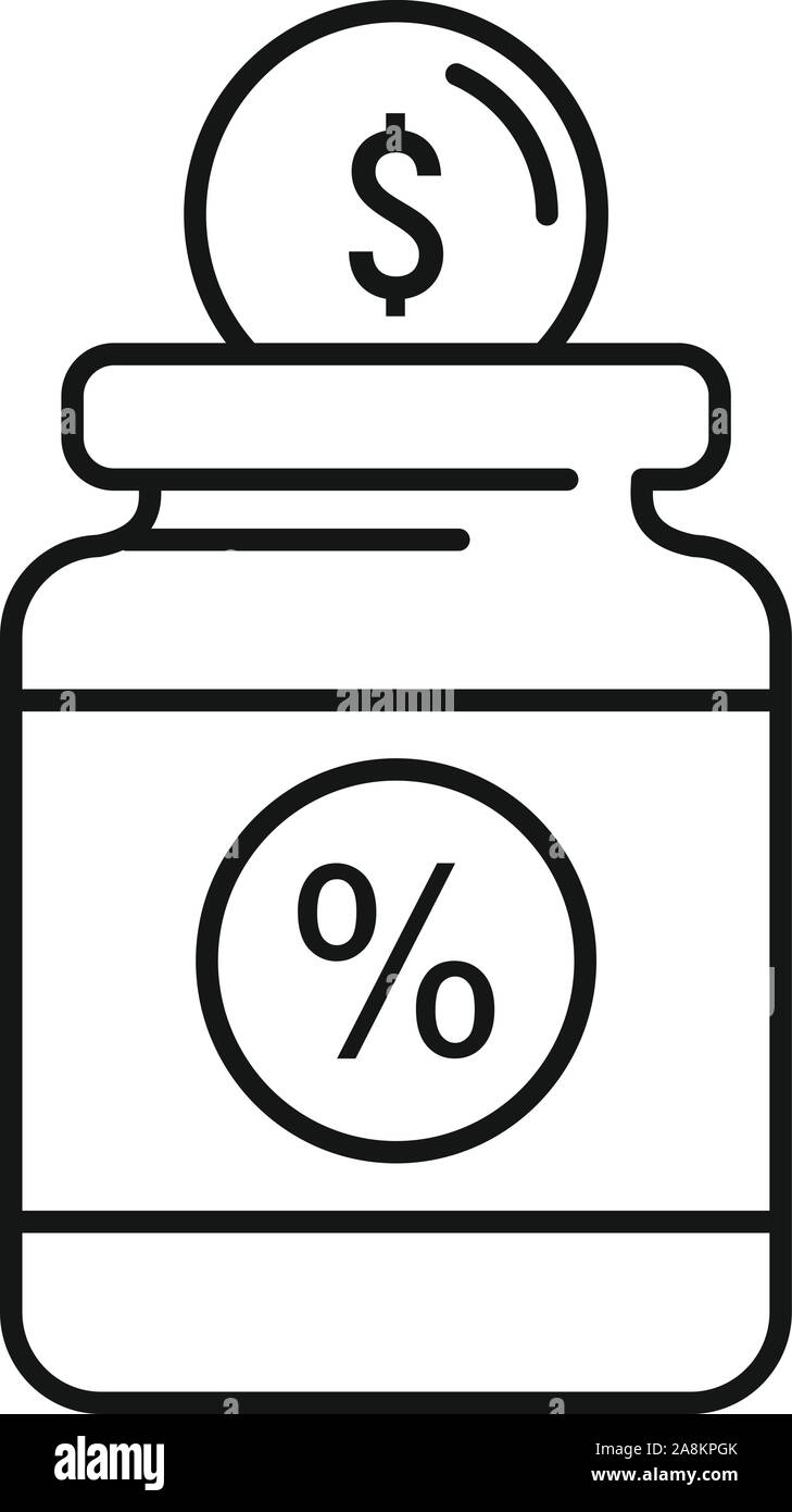 Money percent jar icon. Outline money percent jar vector icon for web ...