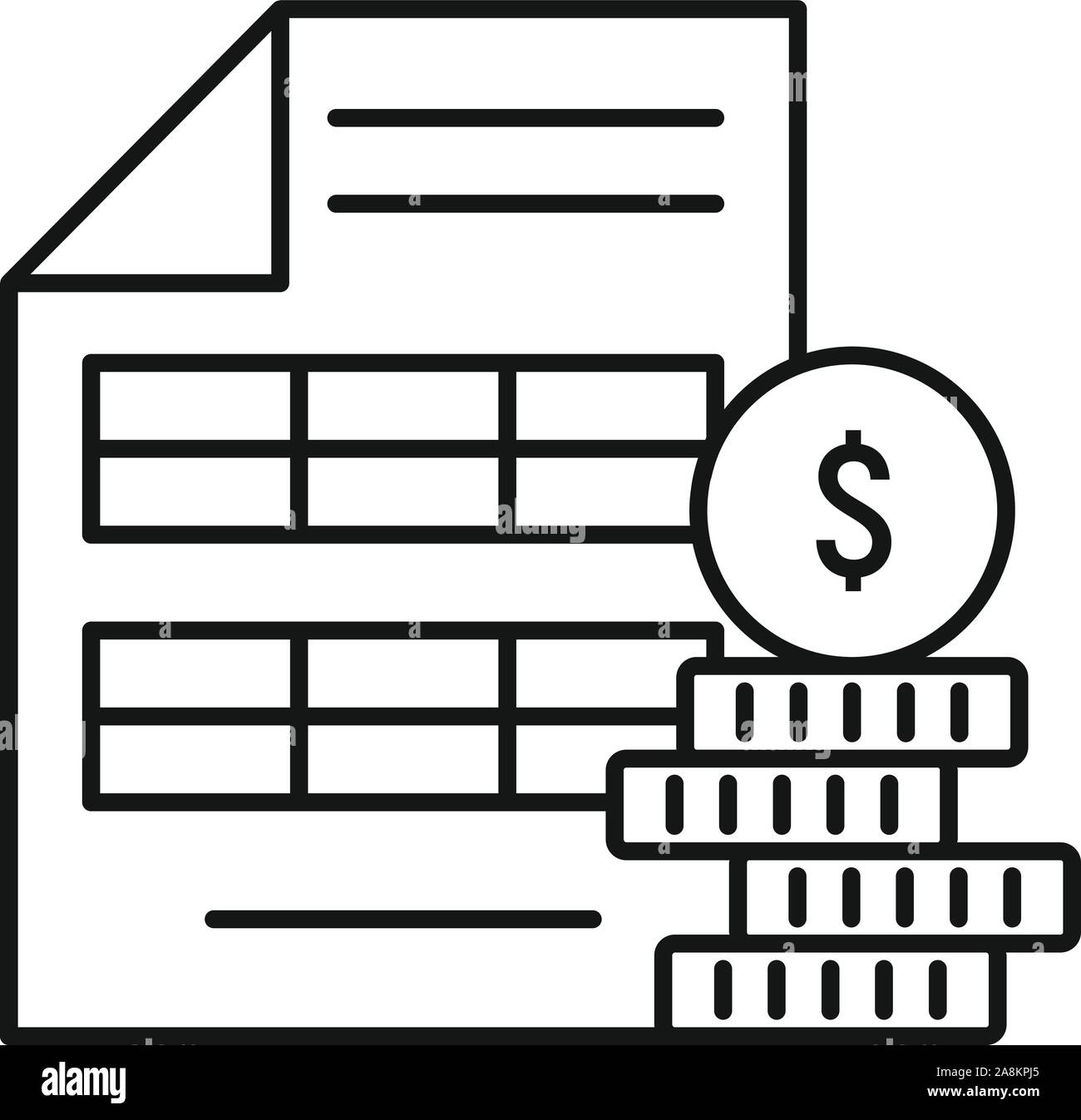 Gold coins papers icon. Outline gold coins papers vector icon for web ...
