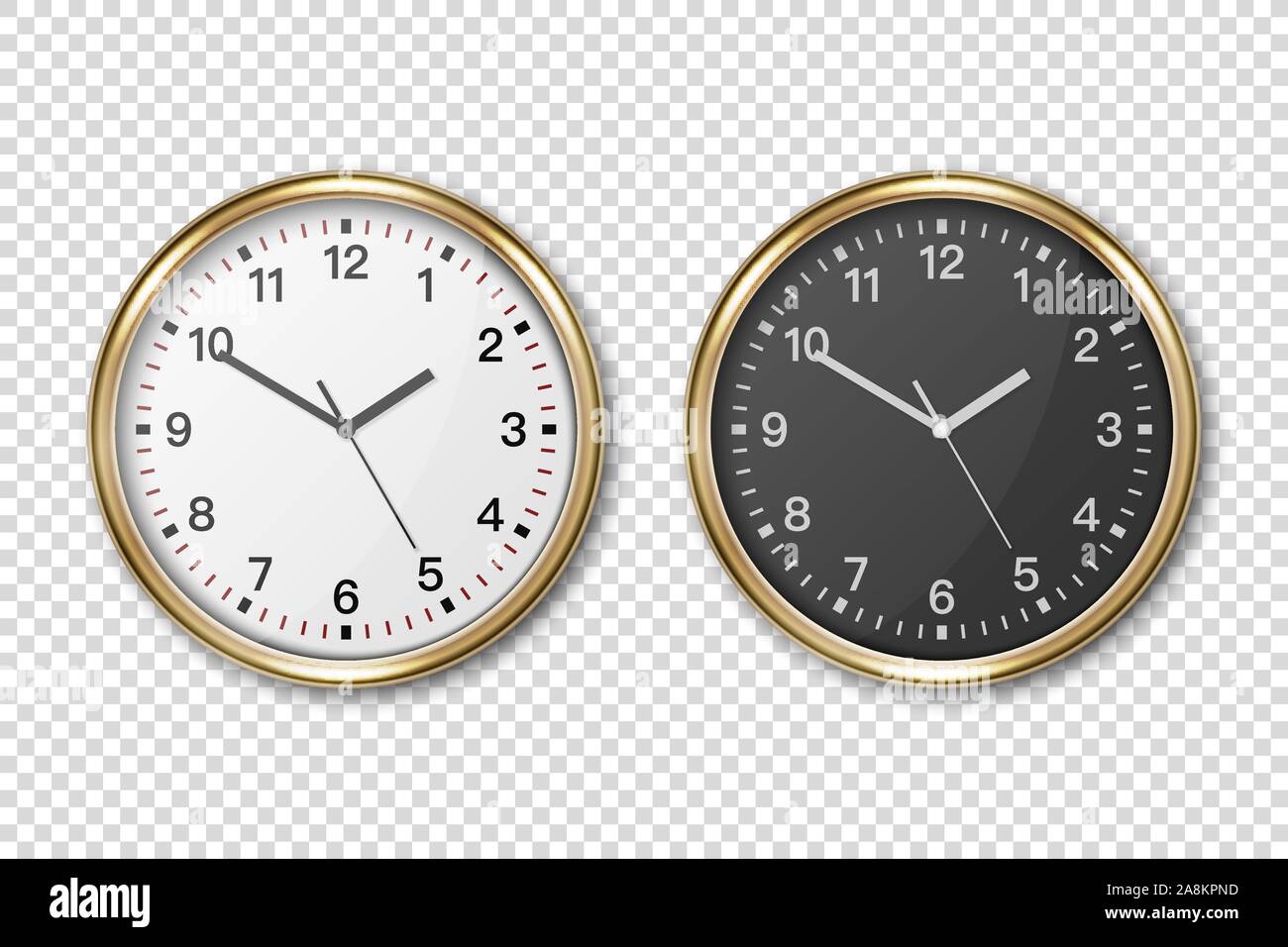 Vector 3d Realistic Classic Metal Golden Wall Office Clock Icon Set ...