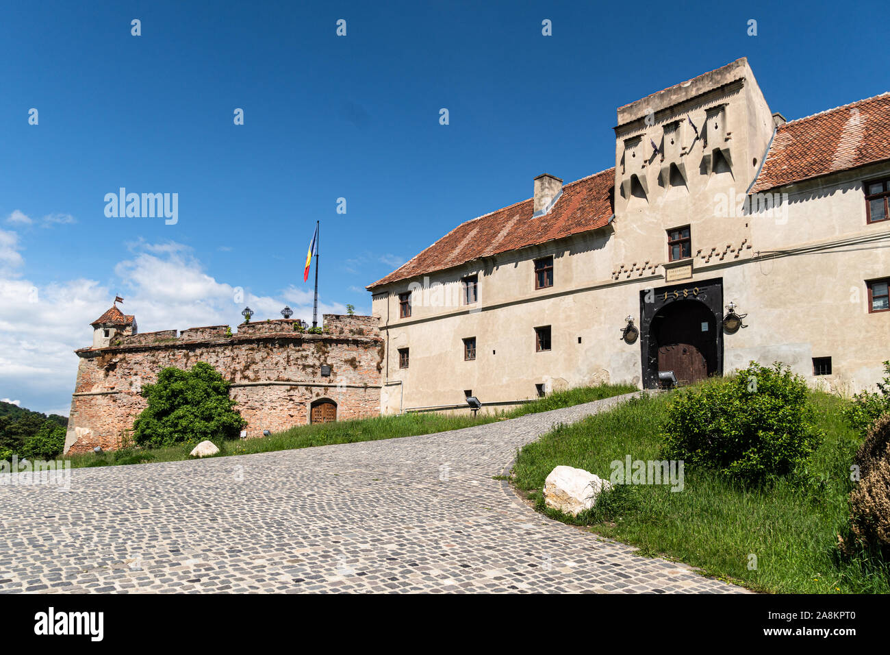 Exterior view of the medieval Brasov castle in Transylvania, Romania ...