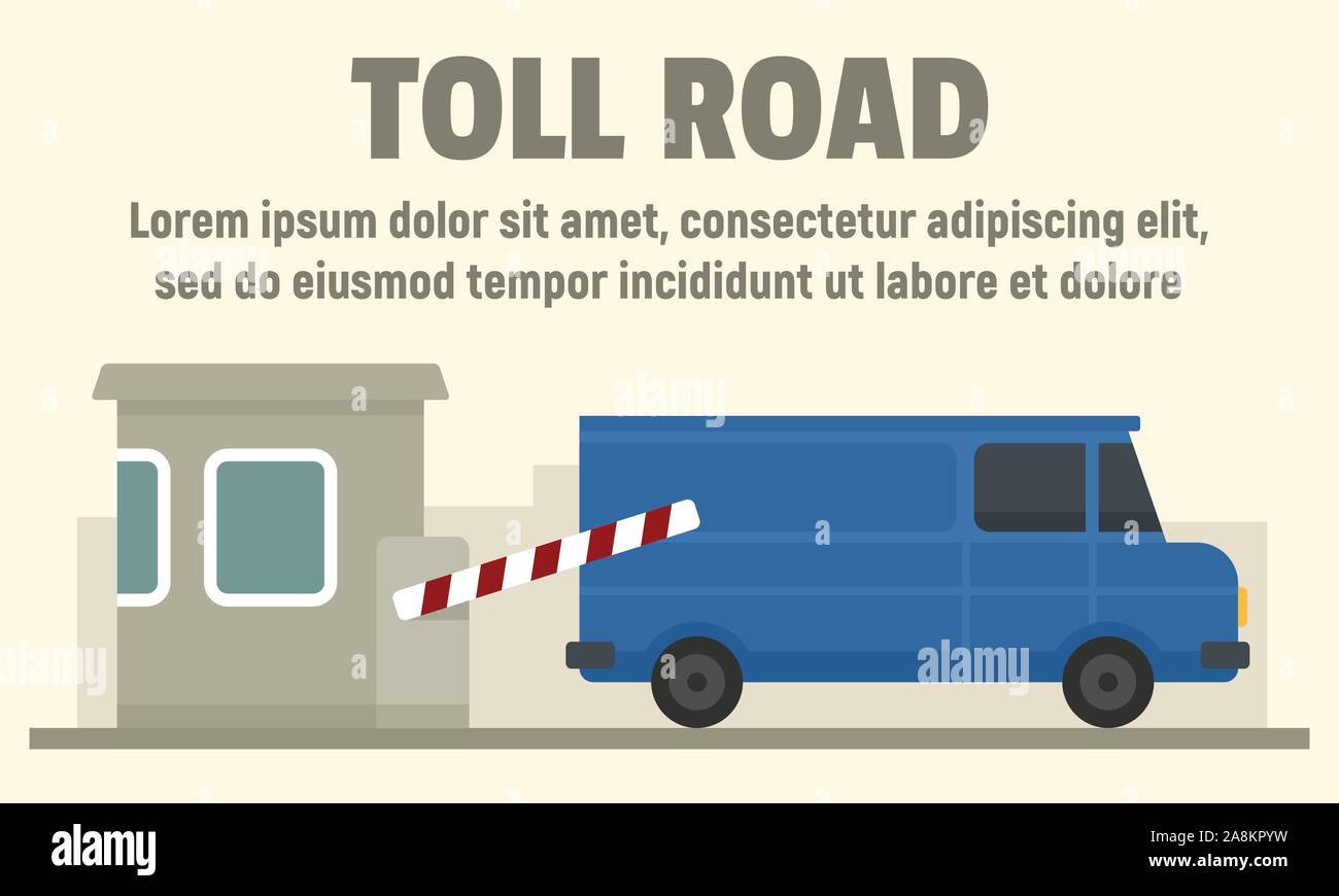 Delivery truck on toll road concept banner. Flat illustration of ...