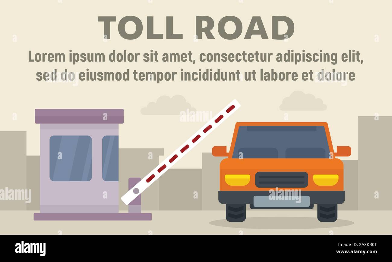 Car on toll road concept banner. Flat illustration of car on toll road ...