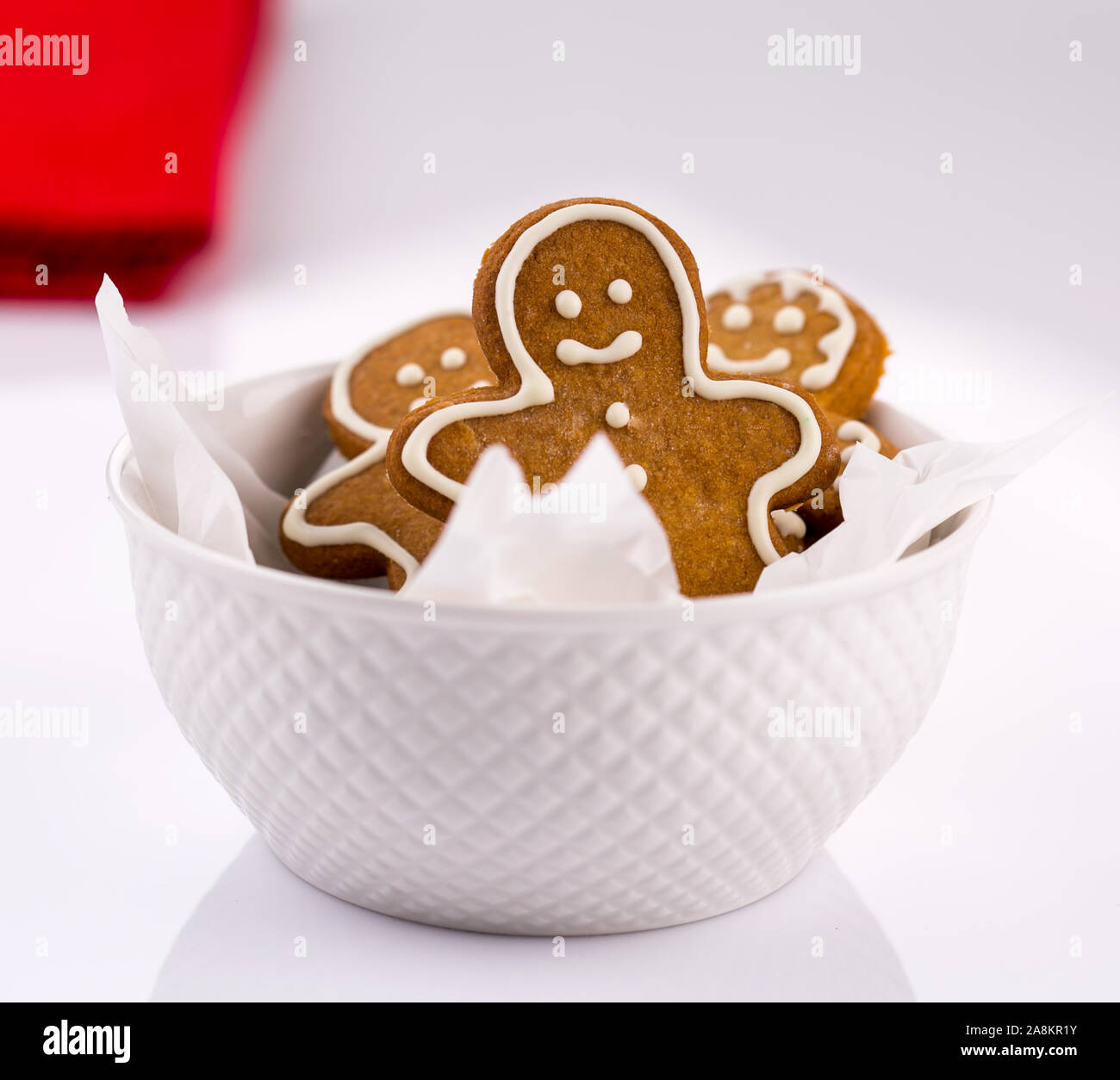 Christmas gingerbread man cookies in a white bowl Stock Photo - Alamy