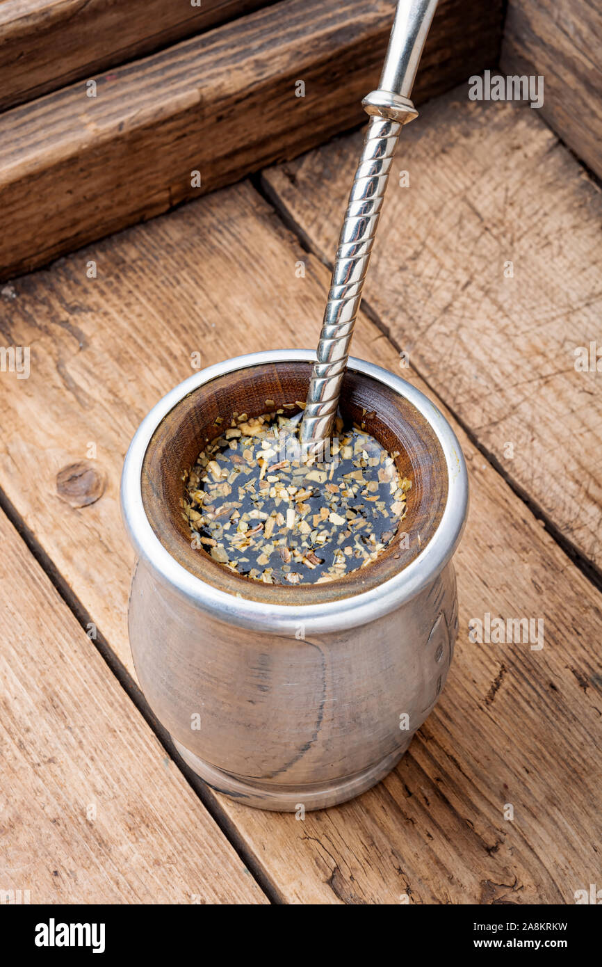 Yerba mate in calabash and dry tea.Traditional yerba mate tea Stock ...