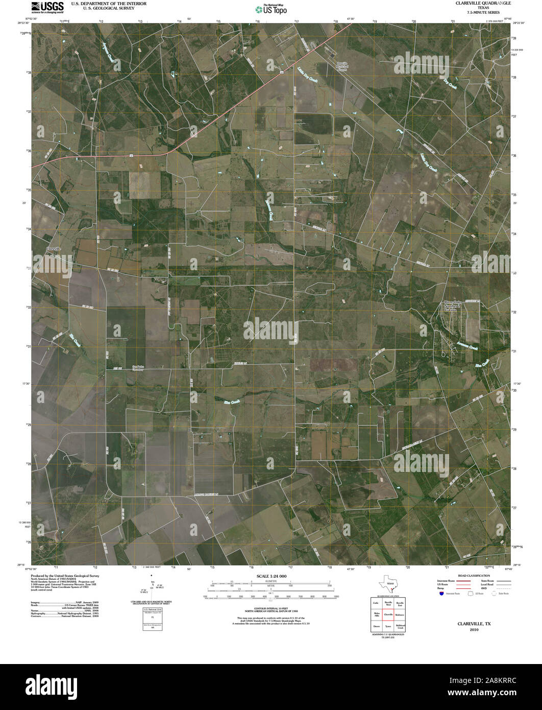 USGS TOPO Map Texas TX Clareville 20100602 TM Restoration Stock Photo ...