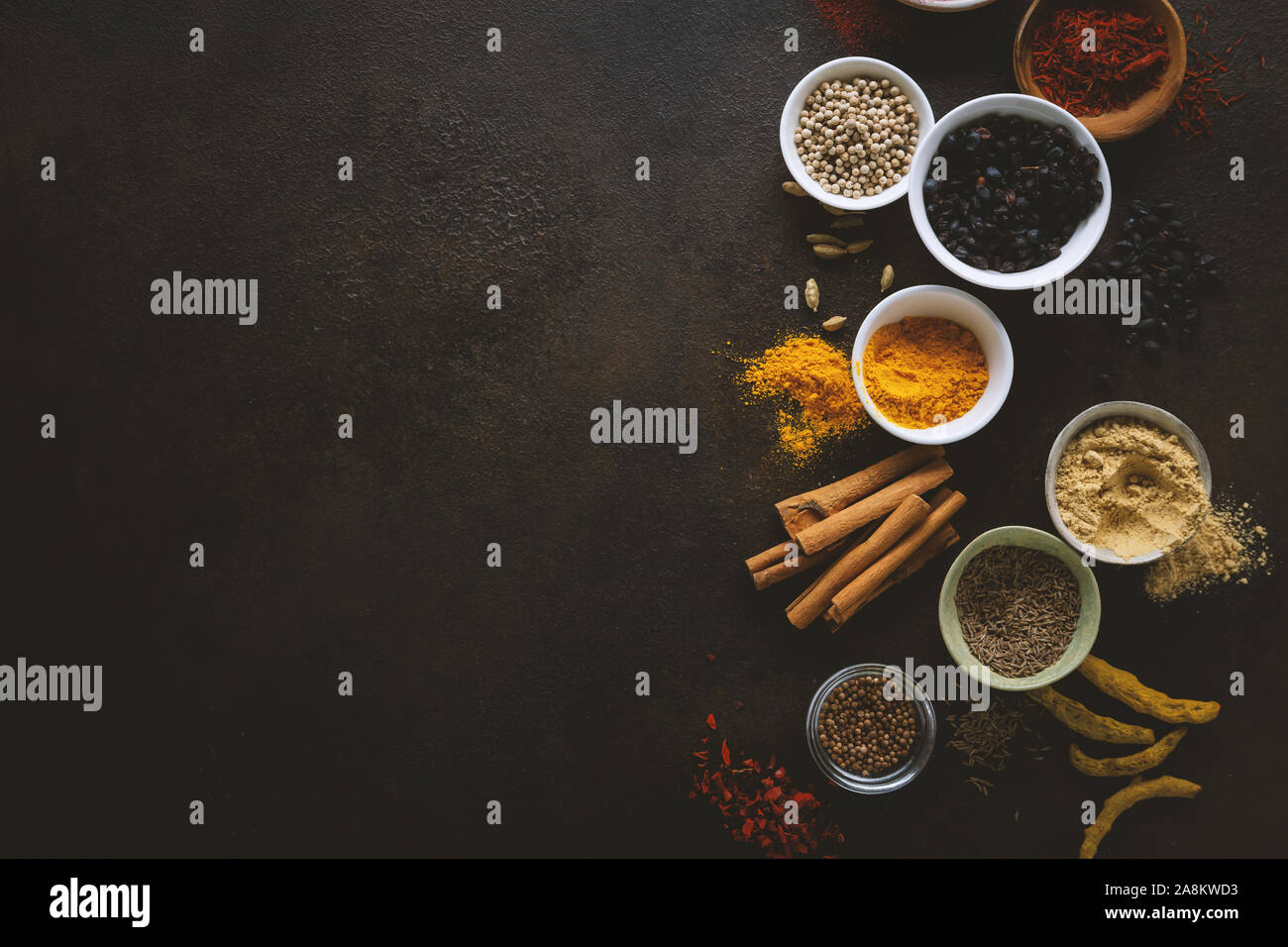 Food background with spice and seasoning set Stock Photo - Alamy