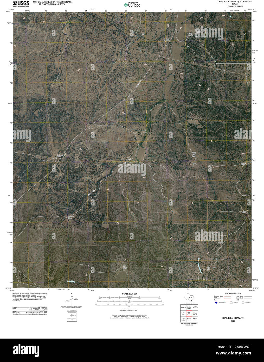 USGS TOPO Map Texas TX Coal Kiln Draw 20100213 TM Restoration Stock ...