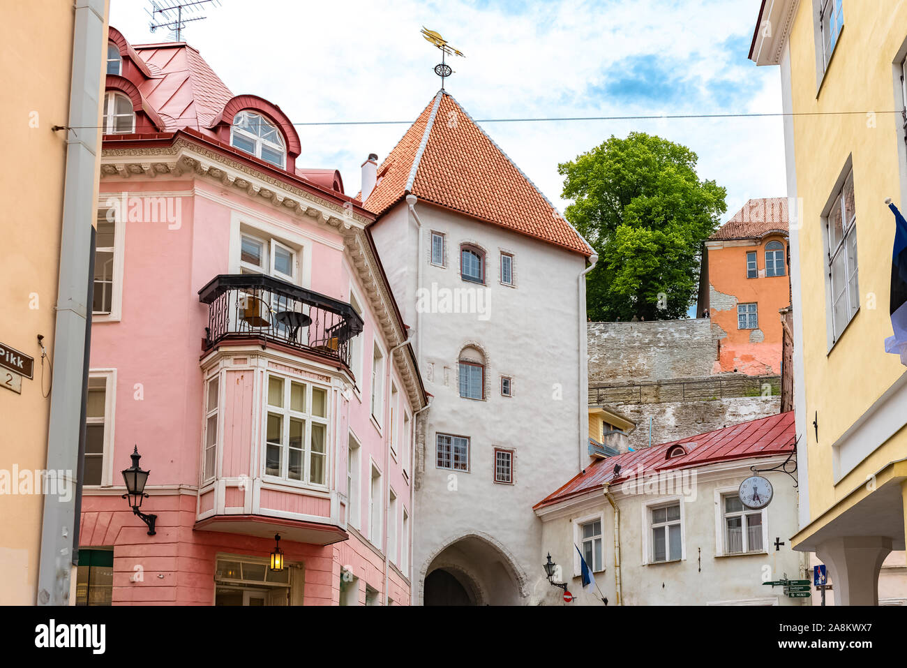 Tallinn in Estonia, colorful houses in the medieval city, typical ...