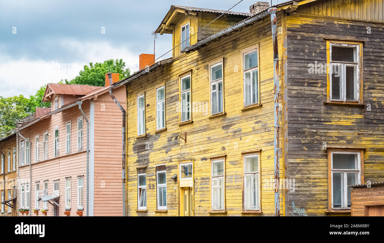 Tallinn in Estonia, wooden colorful houses in Kalamaja neighborhood ...