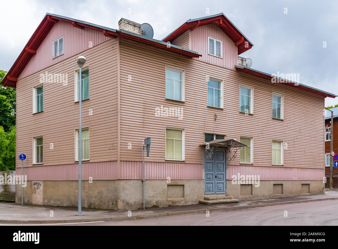 Tallinn in Estonia, wooden colorful houses in Kalamaja neighborhood ...
