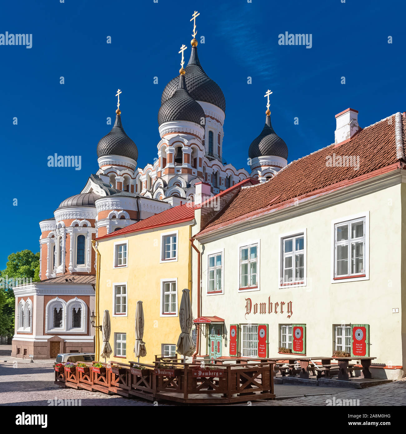Tallinn in Estonia, colorful houses in the medieval city, typical ...