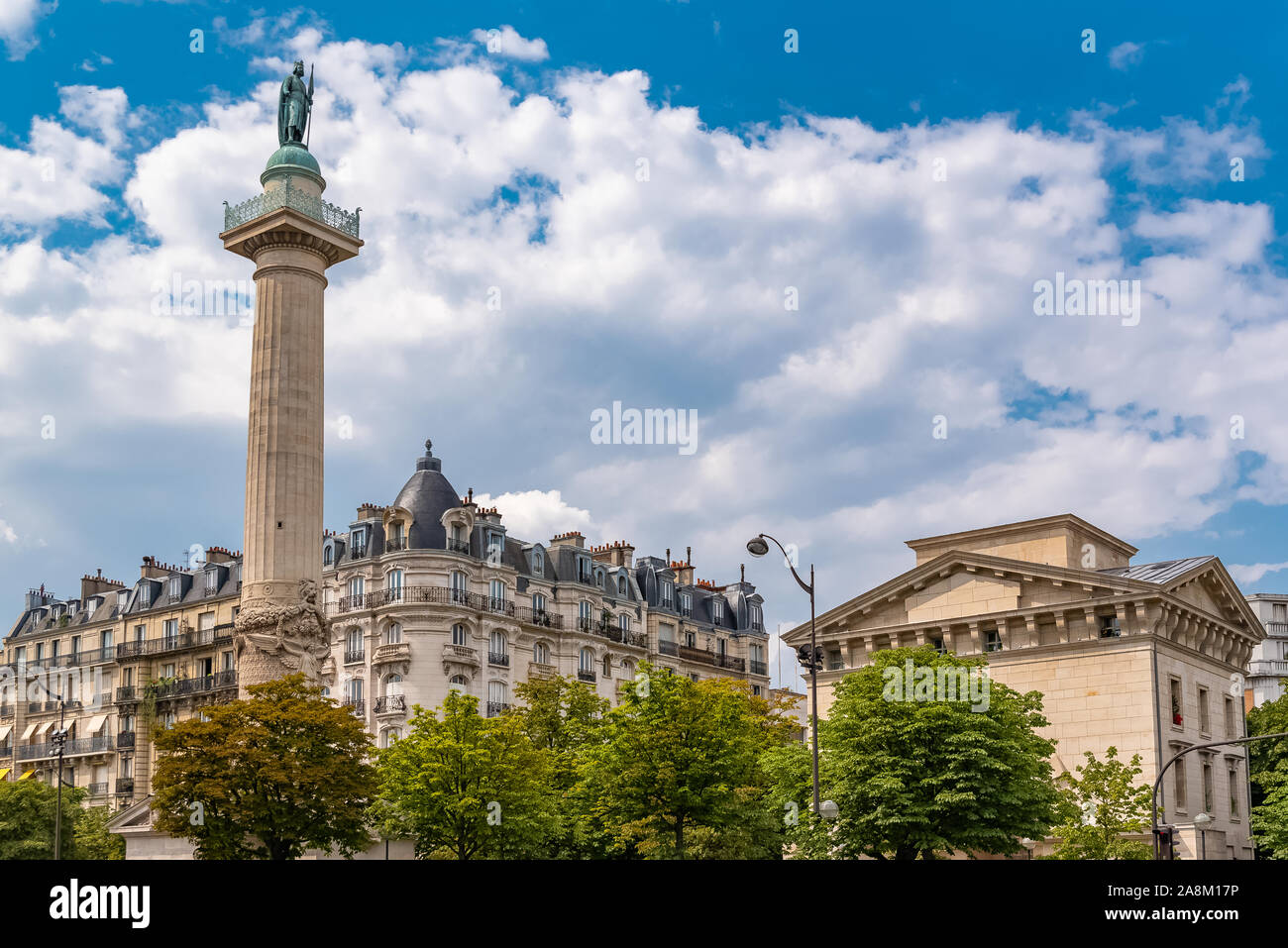 Paris, place de la Nation, typical buildings and the column and statue ...