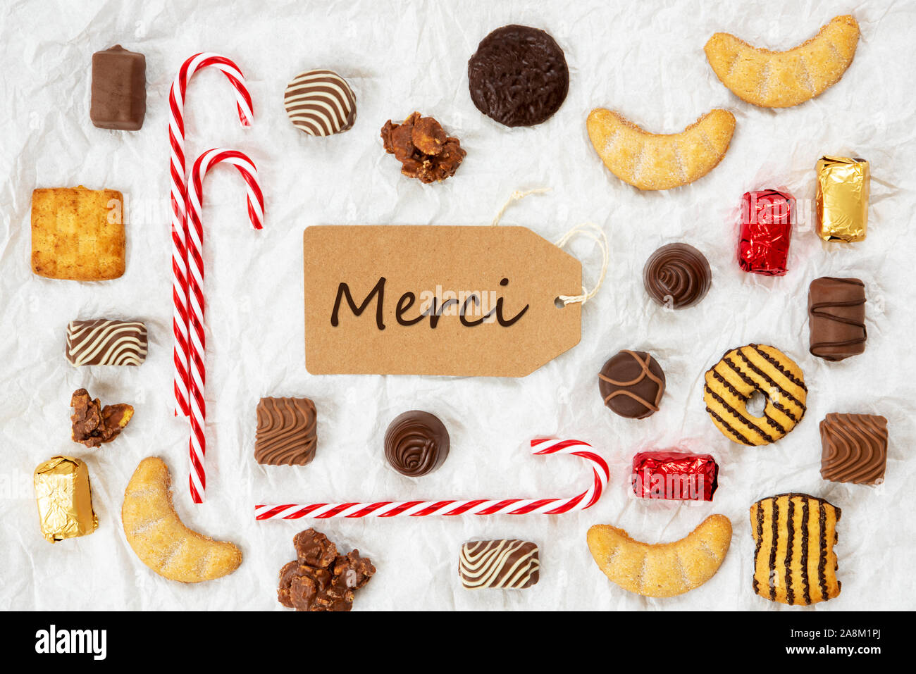 Candy Christmas Collection, Label, Merci Means Thank You Stock Photo ...