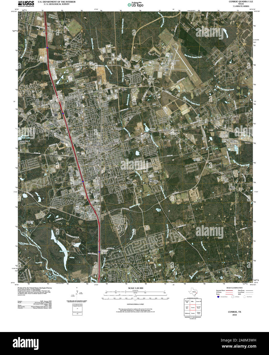 USGS TOPO Map Texas TX Conroe 20100317 TM Restoration Stock Photo - Alamy