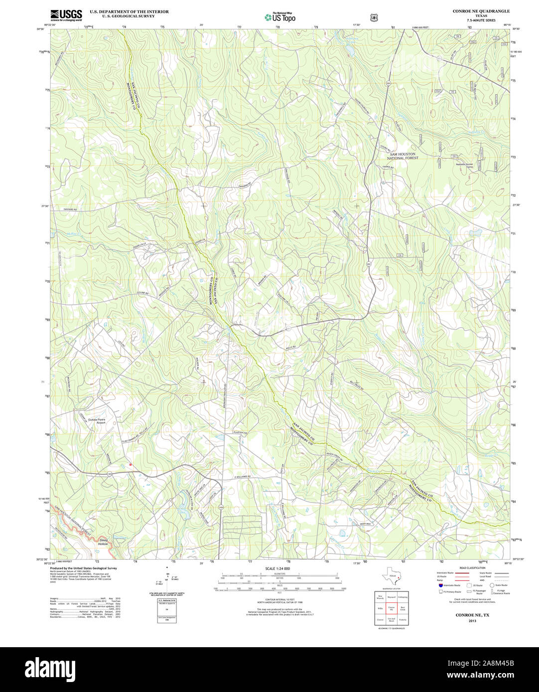 USGS TOPO Map Texas TX Conroe NE 20130128 TM Restoration Stock Photo ...