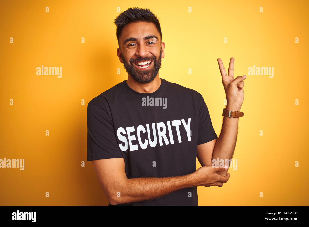 Arab indian hispanic safeguard man wearing security uniform over ...