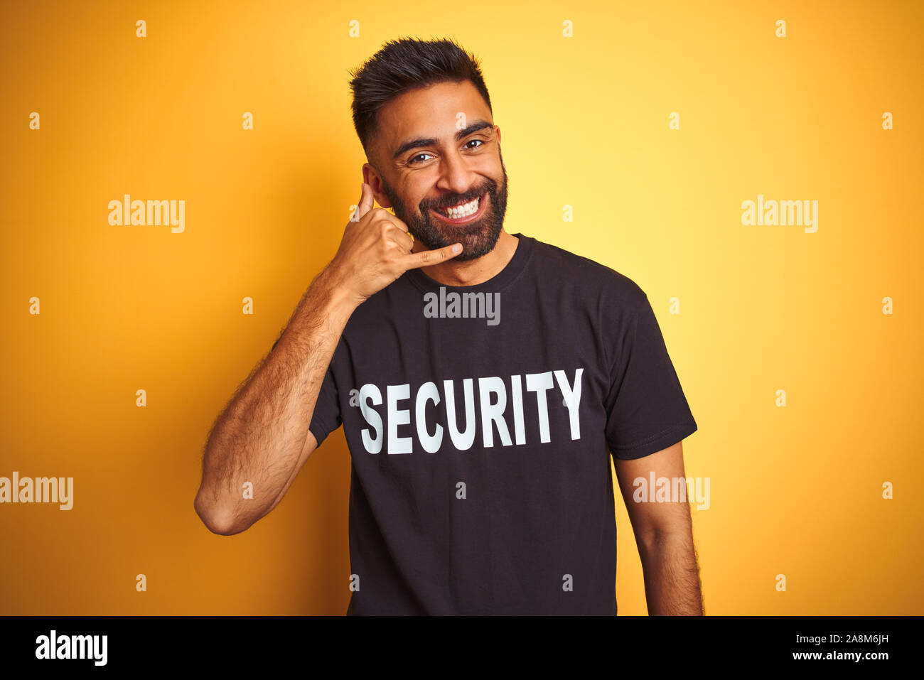 Arab indian hispanic safeguard man wearing security uniform over ...