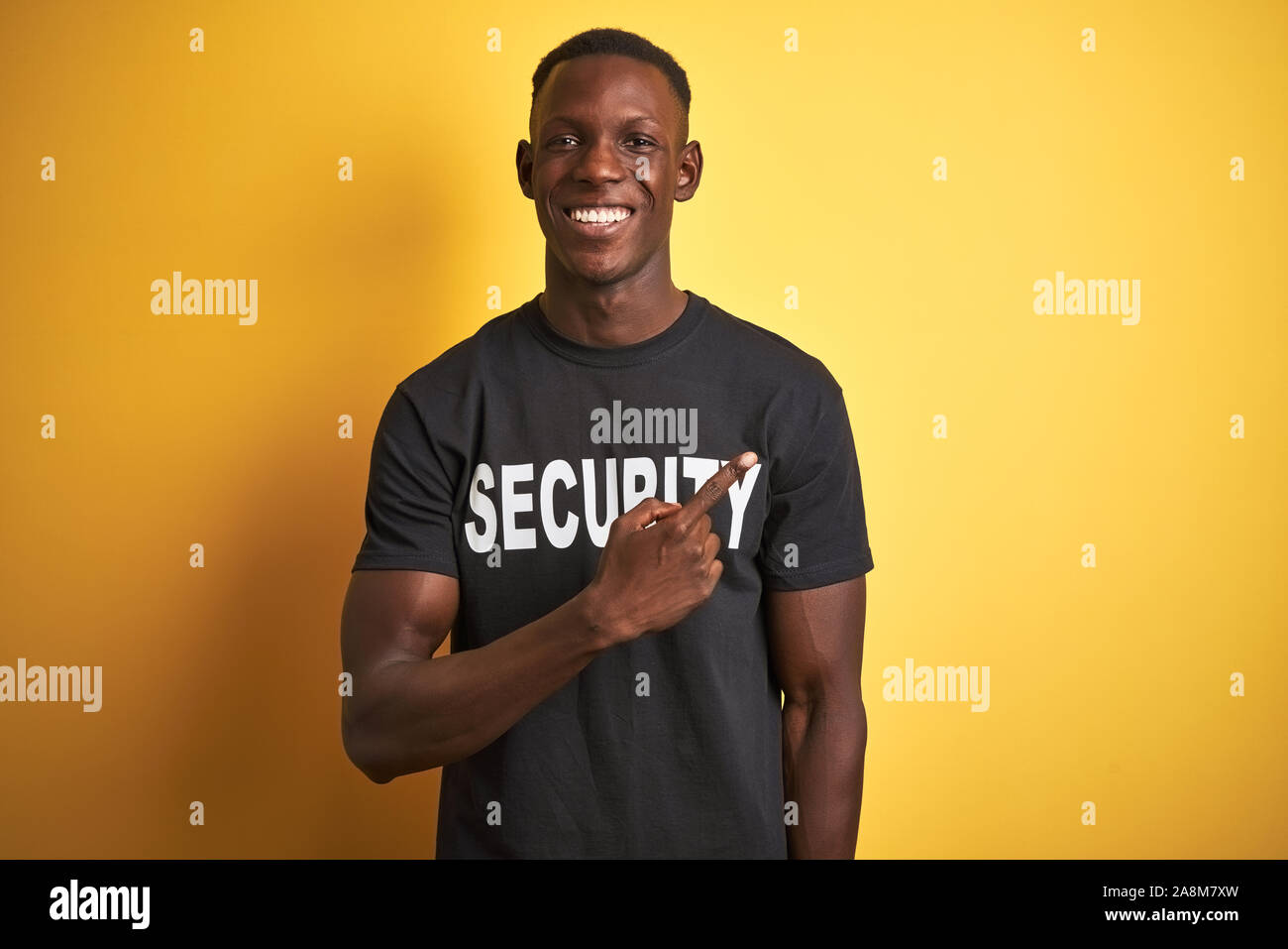 African american safeguard man wearing security uniform over isolated ...