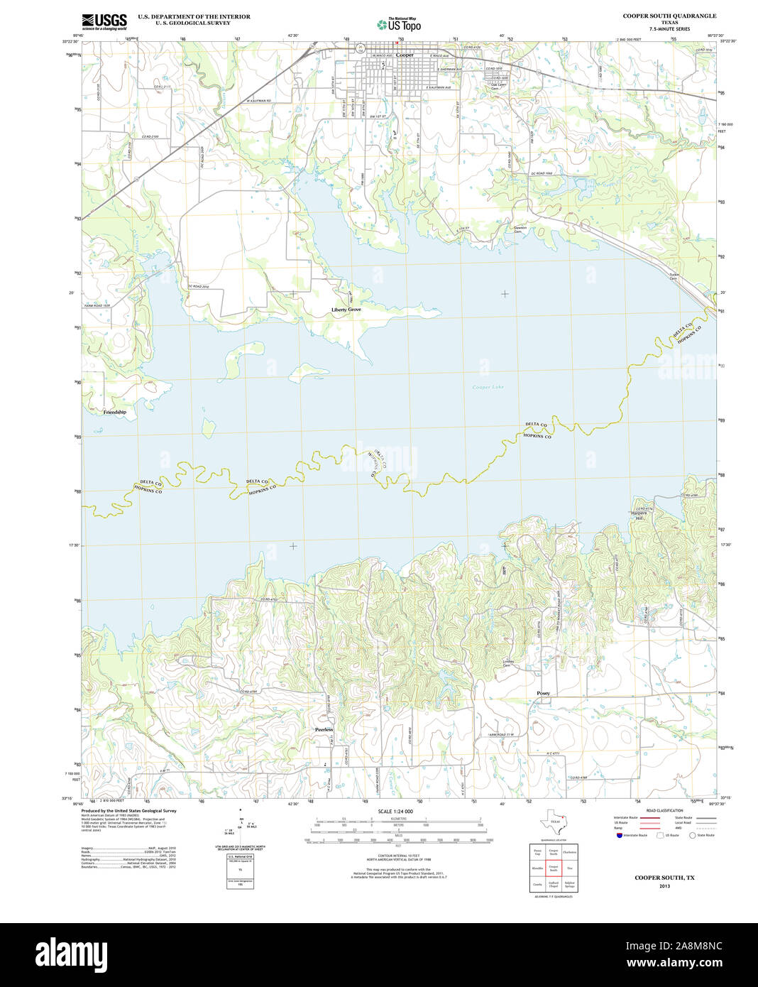 USGS TOPO Map Texas TX Cooper South 20130205 TM Restoration Stock Photo ...