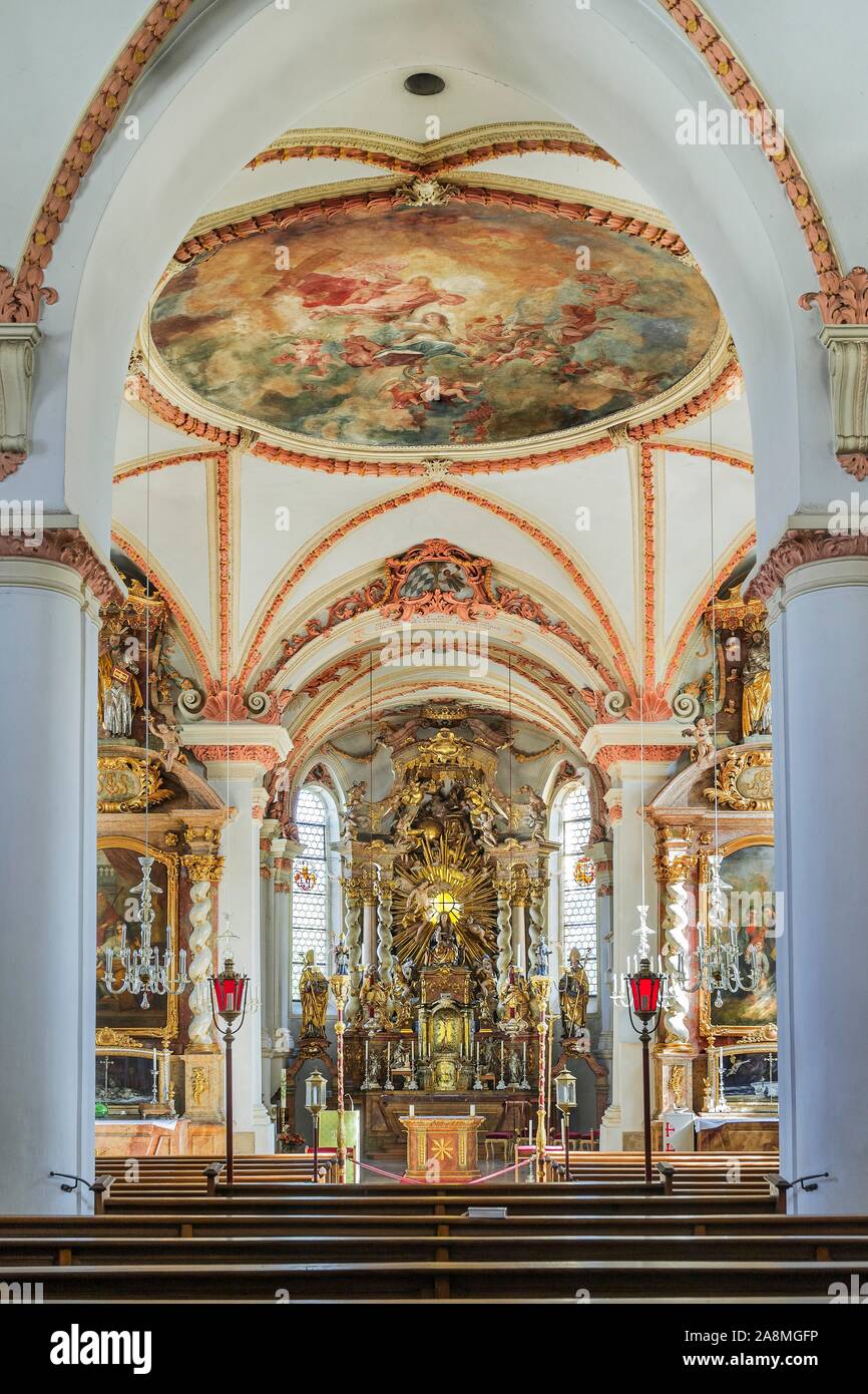 Church nave with main altar and ceiling fresco, parish and pilgrimage ...