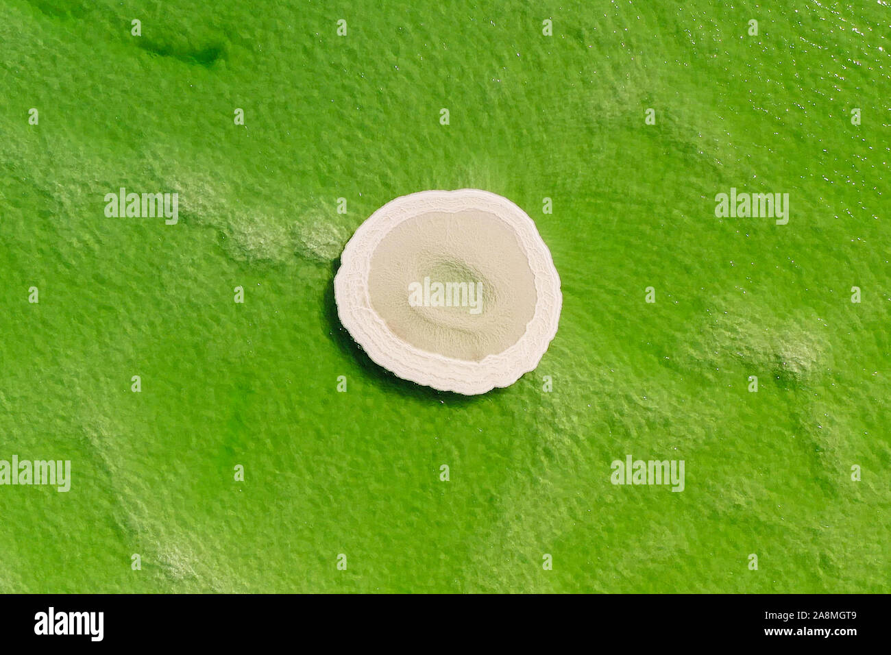 Aerial image of a Round shaped Salt deposit in the heart of the Dead ...