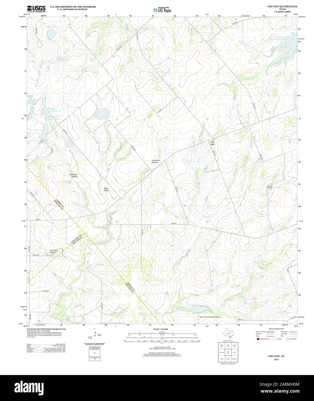 USGS TOPO Map Texas TX Coy City 20130115 TM Restoration Stock Photo - Alamy