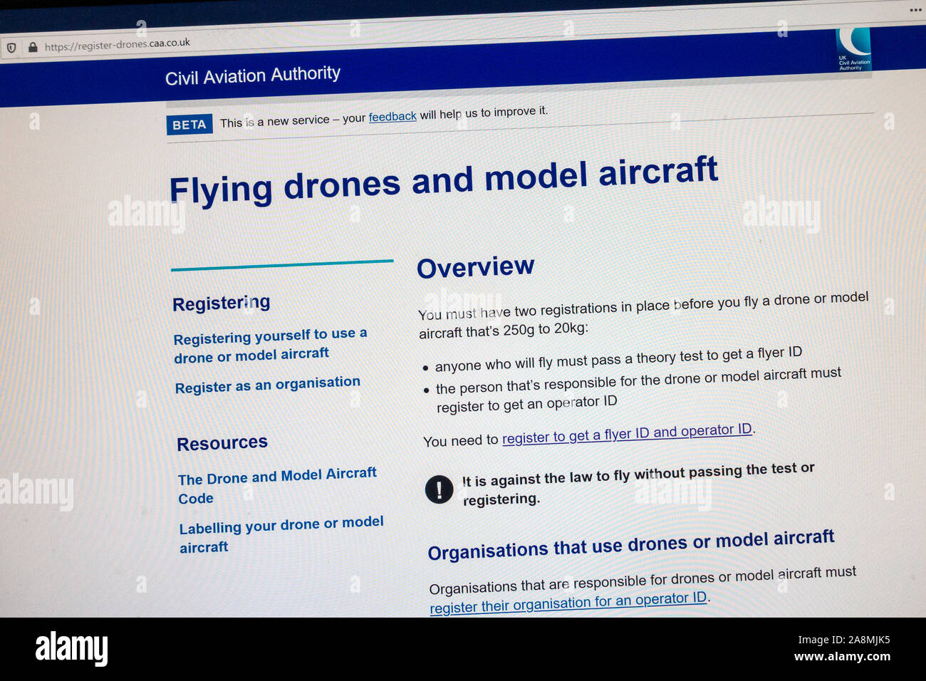 The CAA website for registration of drones or model aircraft in the UK ...