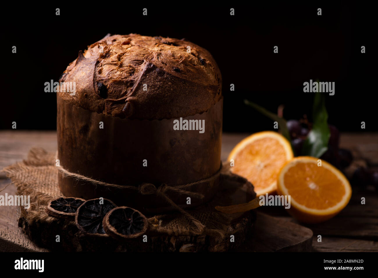 Panettone is the traditional Italian dessert for Christmas. Close up ...