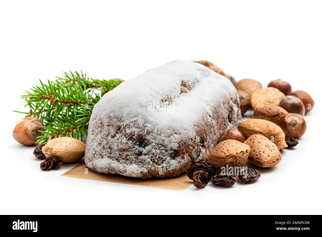 Traditional Christmas stollen fruit cake isolated on white Stock Photo ...