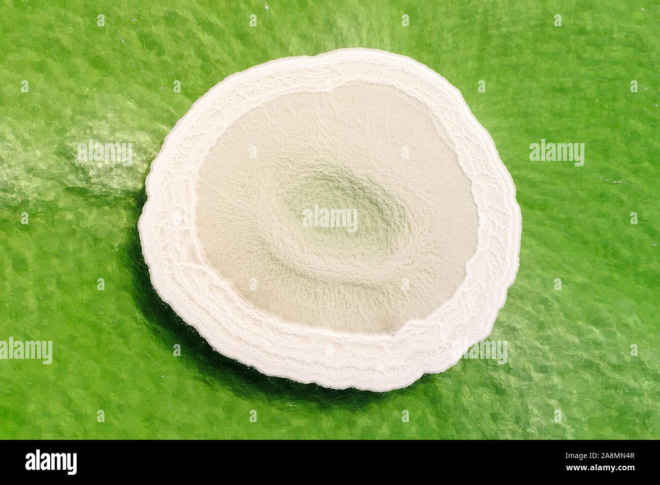 Aerial image of a Round shaped Salt deposit in the heart of the Dead ...