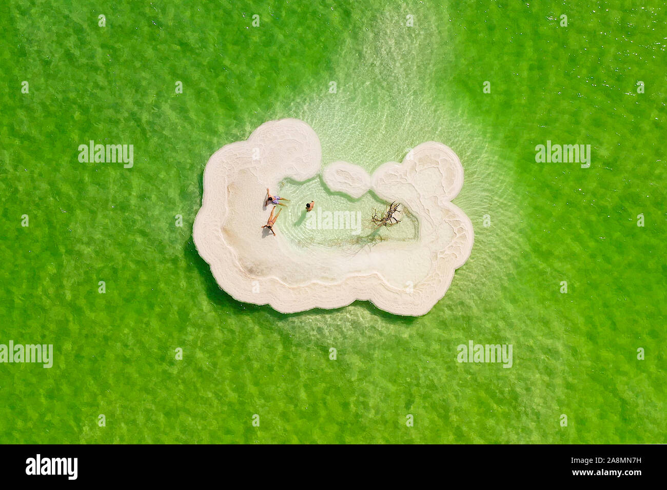 Aerial image of a Round shaped Salt deposit in the heart of the Dead ...