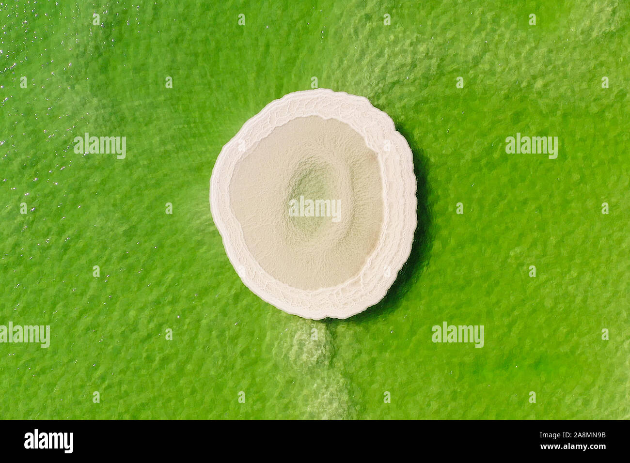Aerial image of a Round shaped Salt deposit in the heart of the Dead ...
