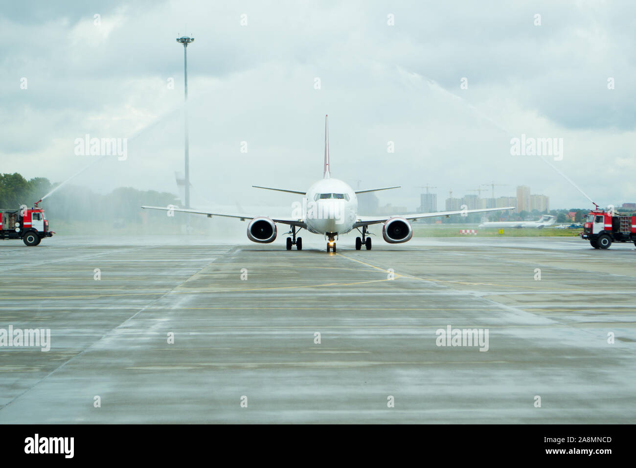 Water Salute for AirTran first flight Stock Photo - Alamy
