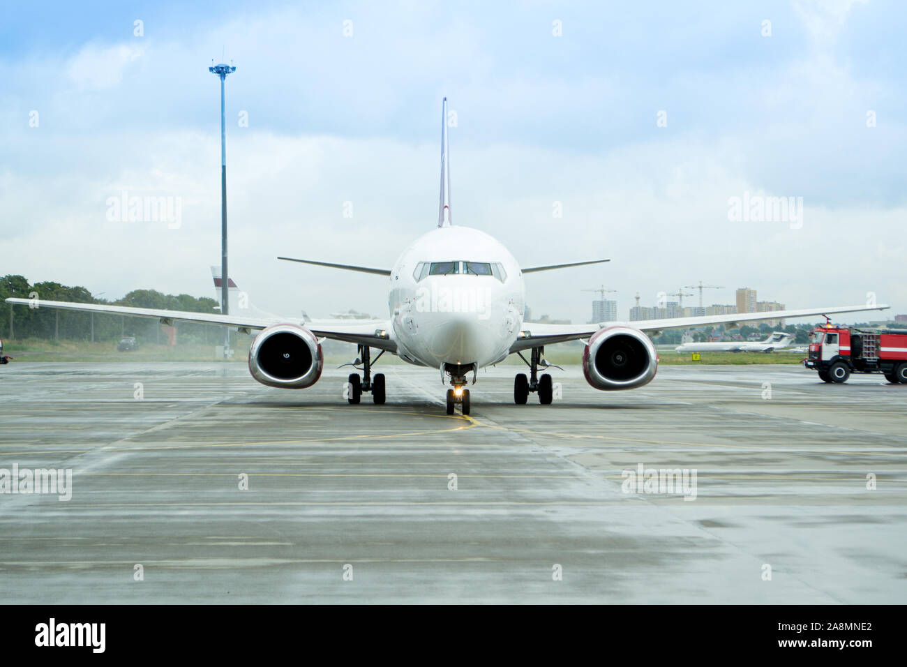 Water Salute for AirTran first flight Stock Photo - Alamy