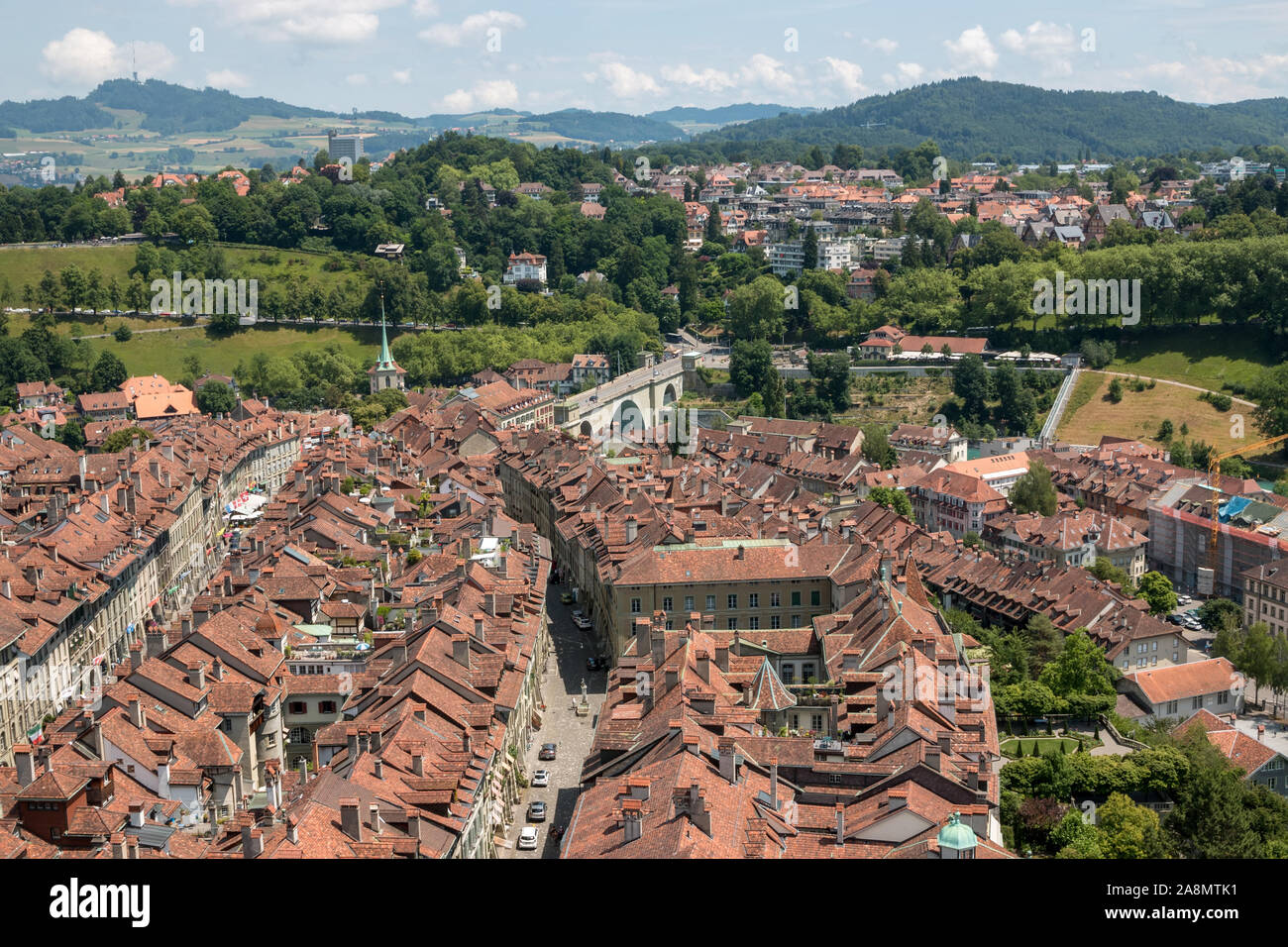 Aerial panorama of historic Bern city center from Bern Minster ...