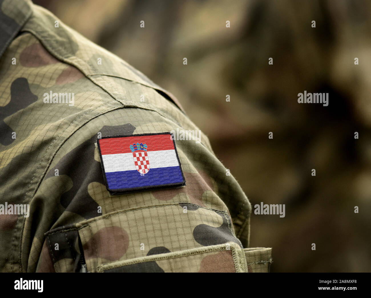 Flag of Croatia on military uniform. Army, troops, soldiers. Collage ...