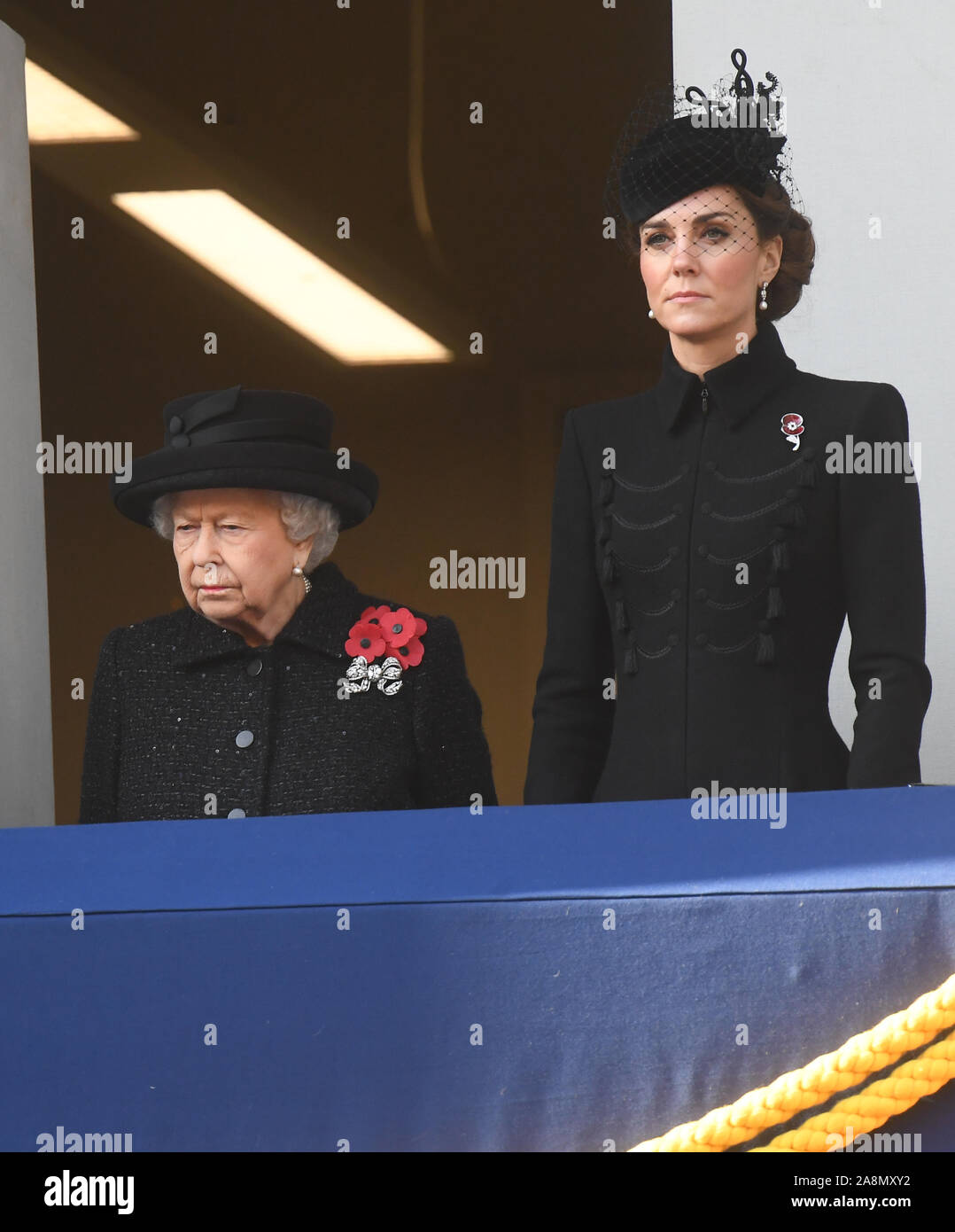 Queen Elizabeth II and the Duchess of Cambridge during the Remembrance ...