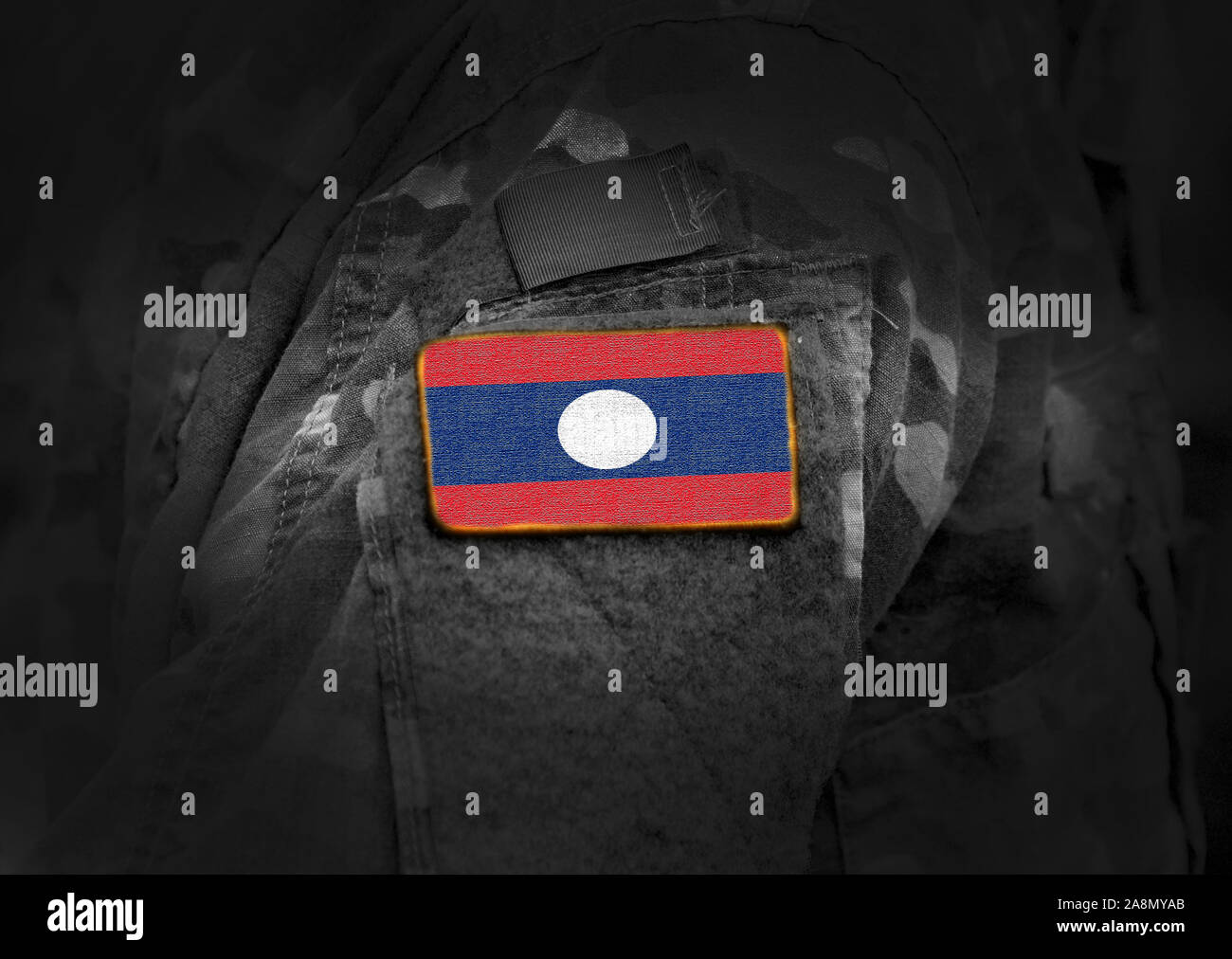Flag of Laos on military uniform. Army, troops, soldiers. Collage Stock ...