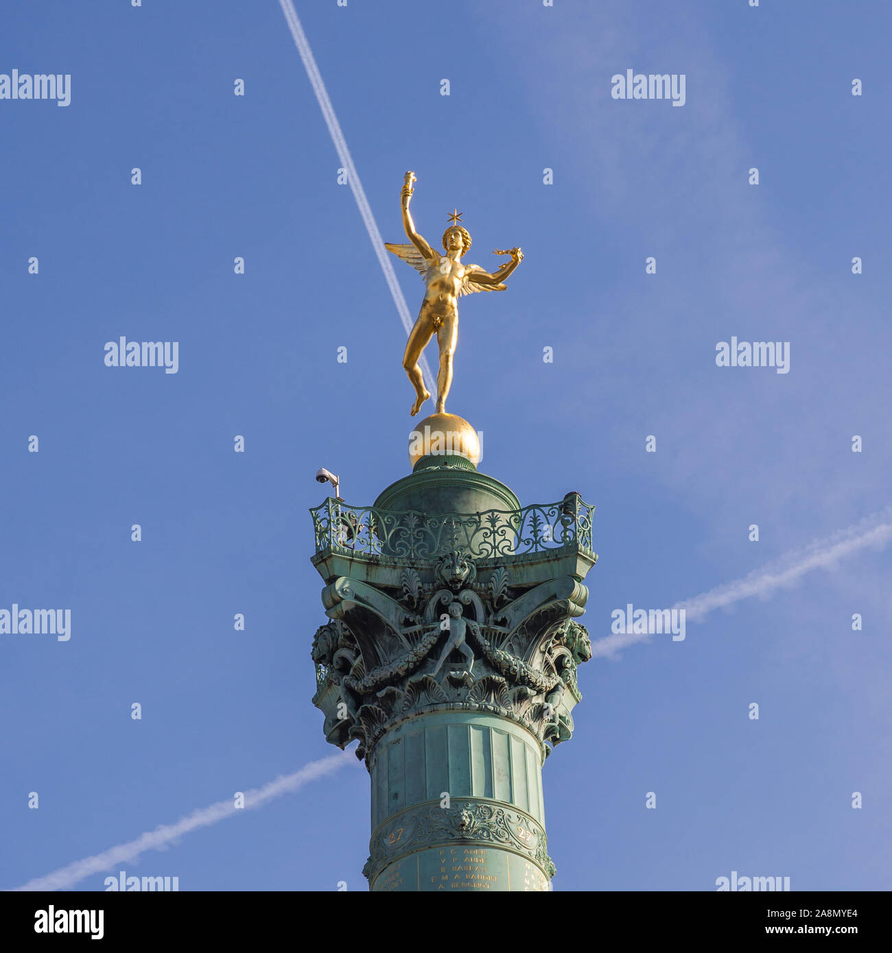 Paris, place de la Bastille, statue of the golden angel, closeup Stock ...
