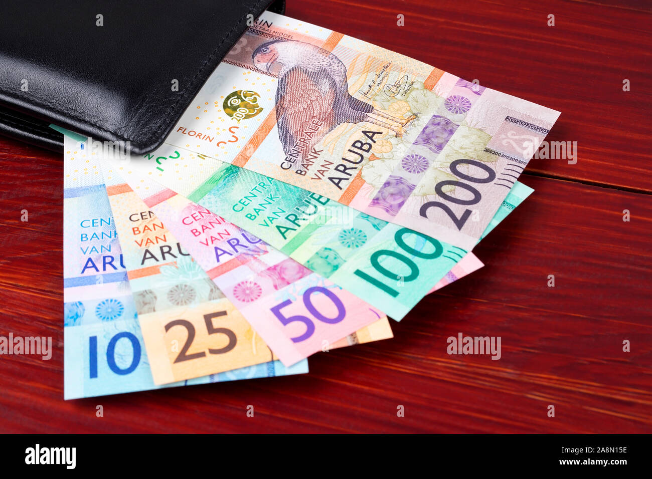 Aruban money - Florin in the black wallet Stock Photo - Alamy