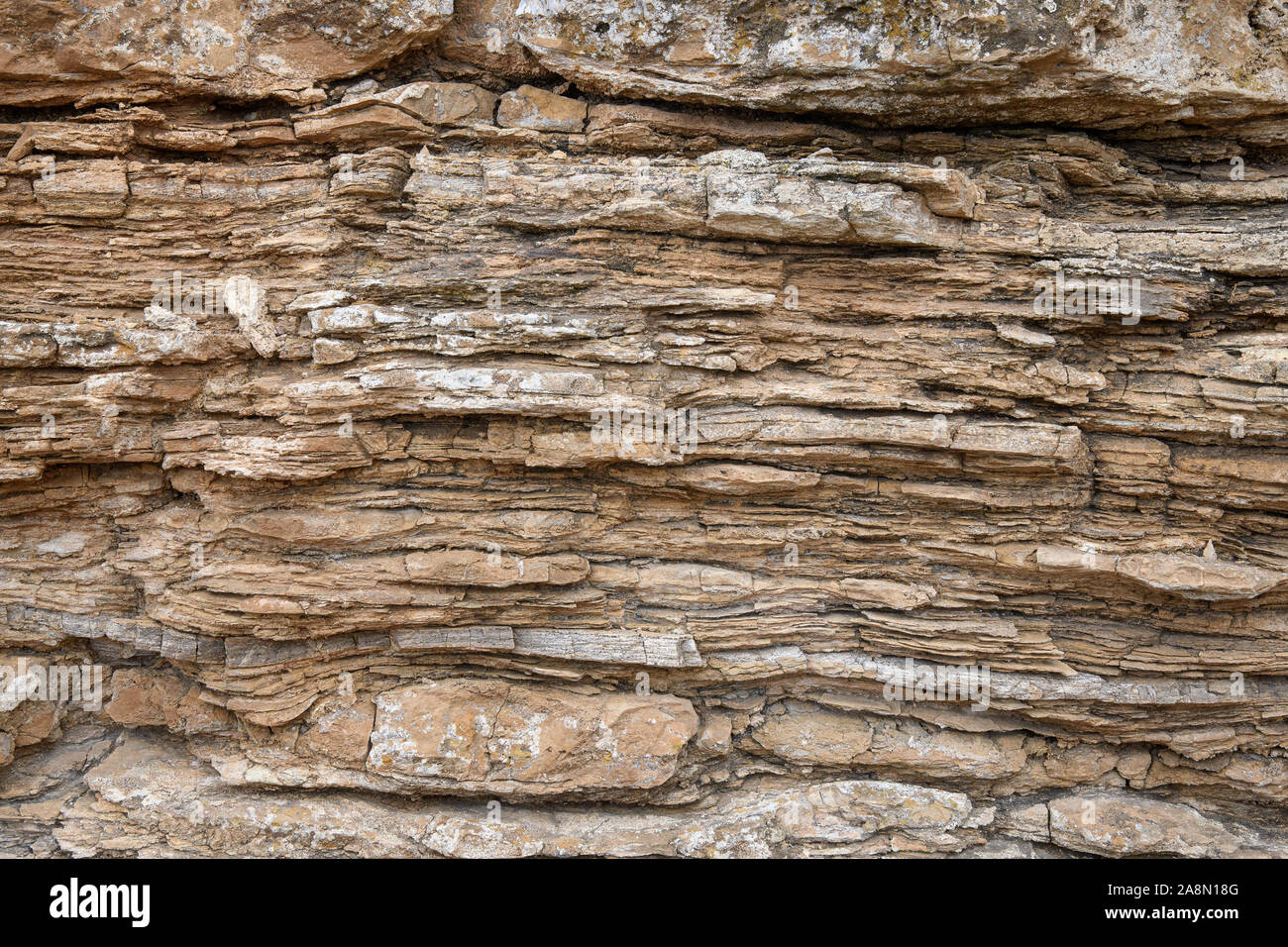 Fragment of a layered geological rock. Background. The color of ocher ...